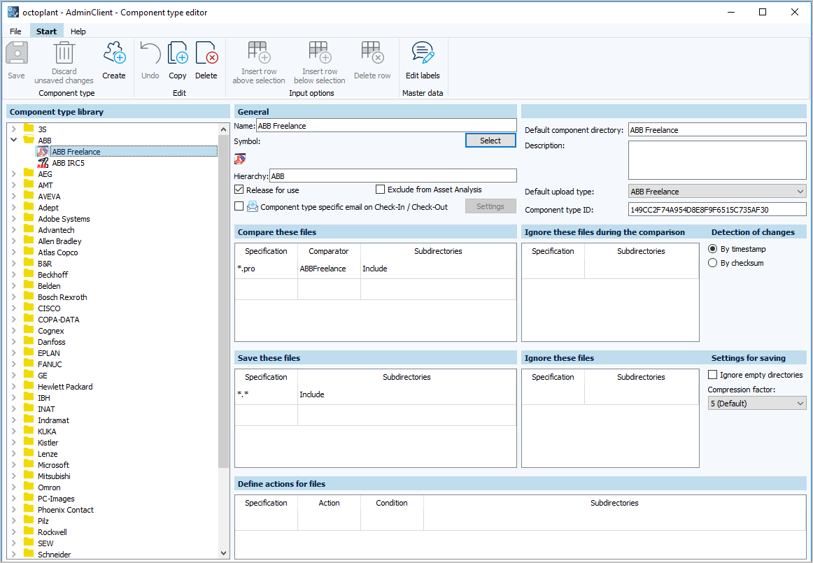 Component type editor module - octoplant INFO