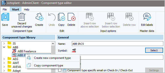 Customizing component types - octoplant INFO
